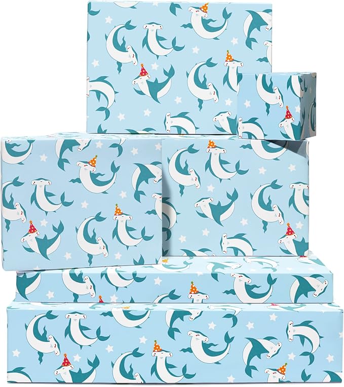 Amazon.com: CENTRAL 23 Shark Wrapping Paper - Blue - 6 Sheets of ...