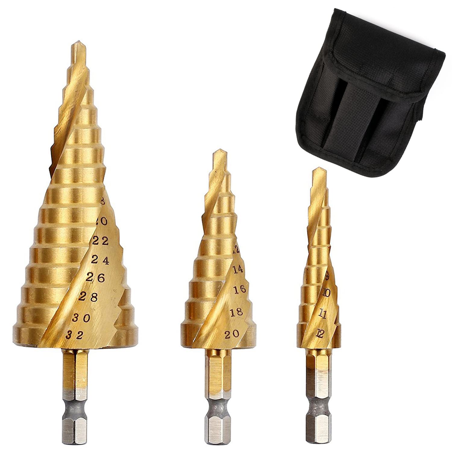 Amazon.com: 3Pcs HSS Step Drill Bit Set, 1/4" Hex Shank Spiral Groove ...