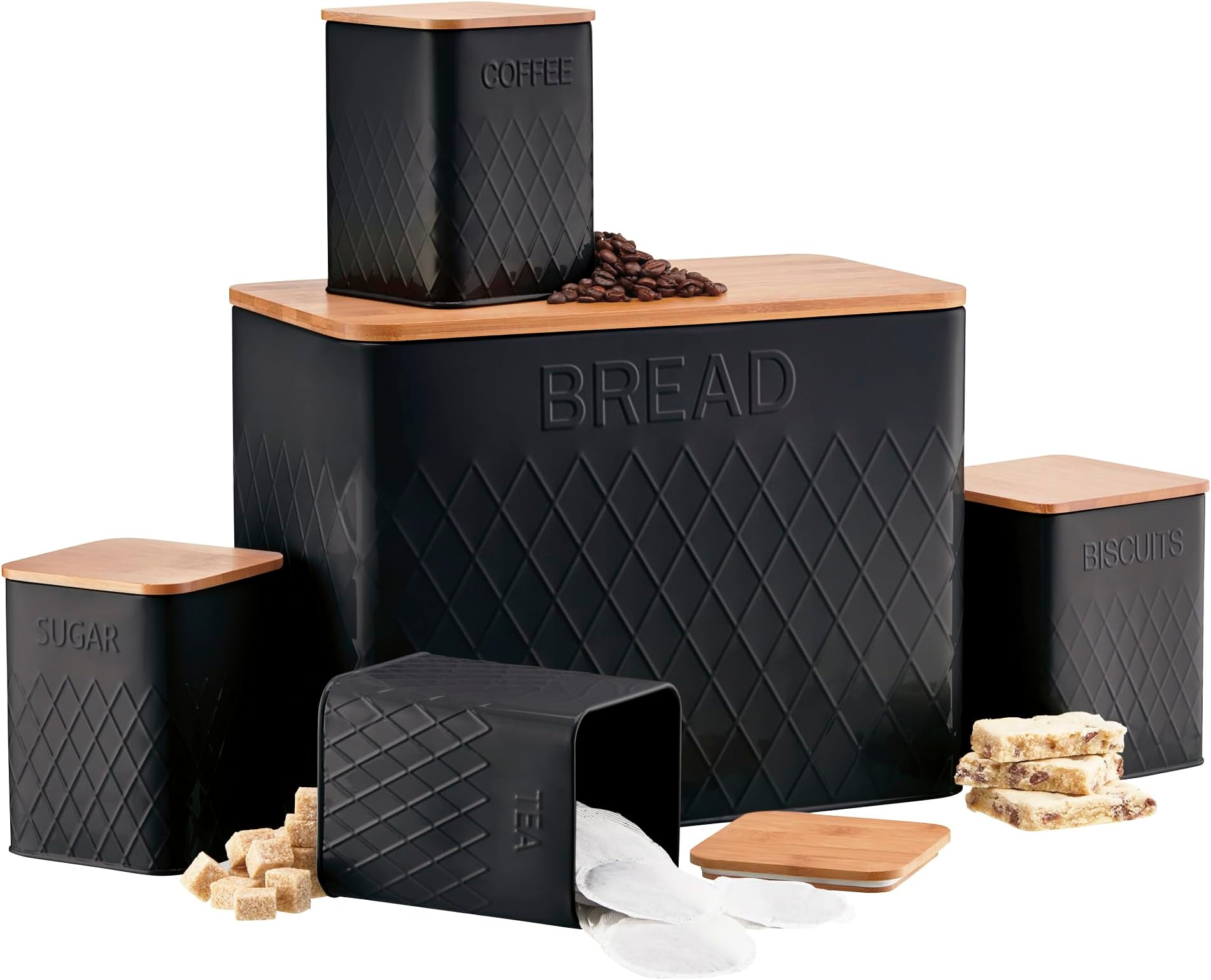 Top 3 Kitchen Bread Bin and Canister Set | Matching 4 piece Kitchen ...
