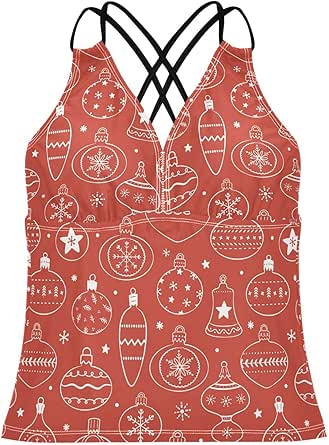 Amazon.com: Hand Drawn Pattern Cute Christmas Tankini Tops for Women ...