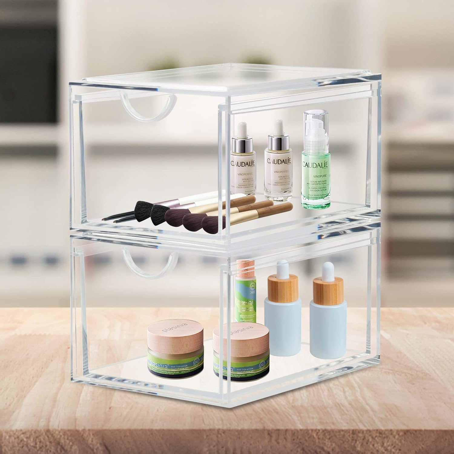 CECOLIC 2 Pack Stackable Cosmetic Organizer Drawers, Clear Acrylic ...