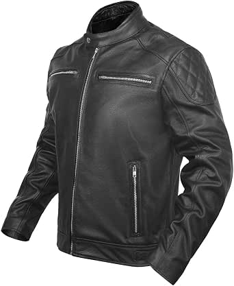 Amazon.com: Alpha Stand Collar Leather Motorcycle Jacket with Armor for ...
