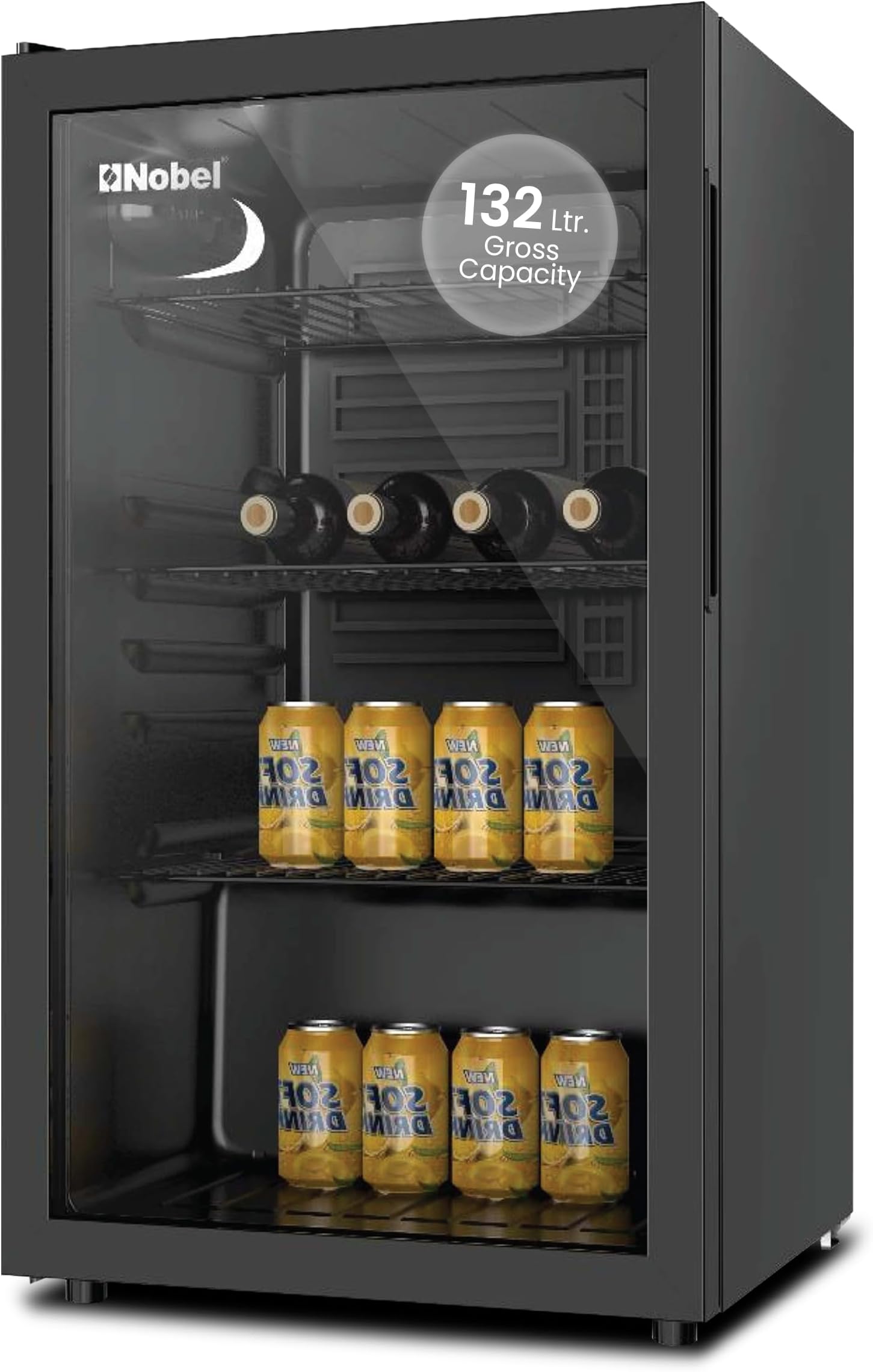NOBEL BOTTLE CHILLER Black 132 LTR Glass Door METAL SHELF WITH WOOD ...