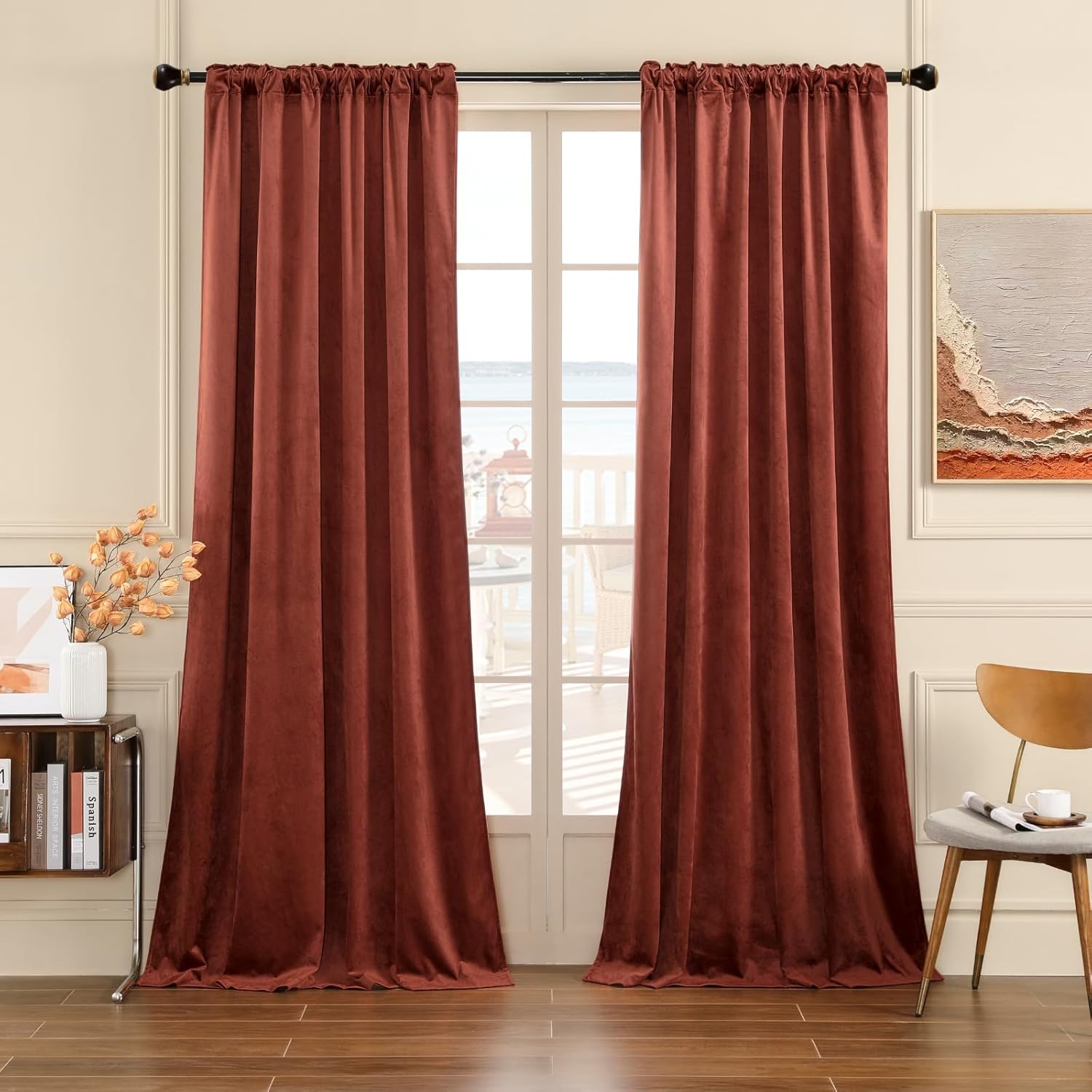 Amazon.com: Nemia Rust Burnt Orange Velvet Curtains for Bedroom Window ...