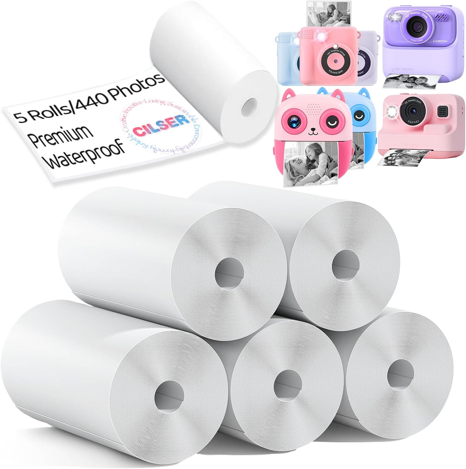 Amazon.com: CILSER 440 Pcs/5 Rolls Premium Kids Camera Paper Roll ...