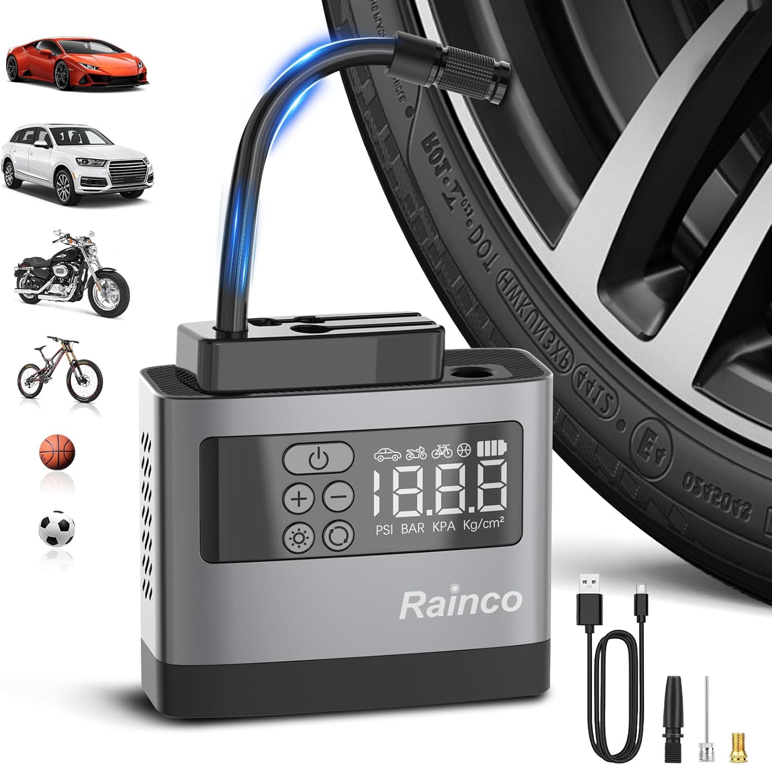Amazon.com: Rainco GTI50 Mini Tyre Inflator Portable Air Compressor ...