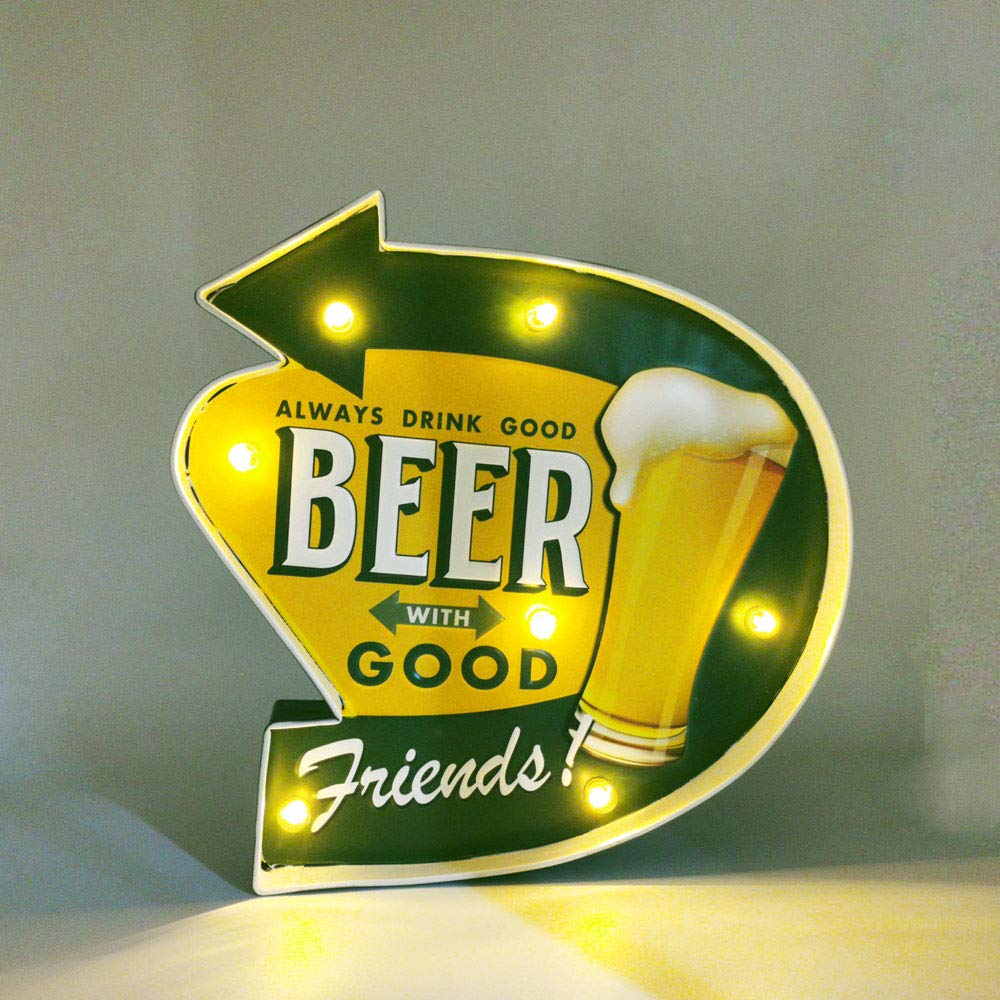 Buy Lighted Beer Signs, LED Vintage Metal Beer Sign Old Style Natural ...