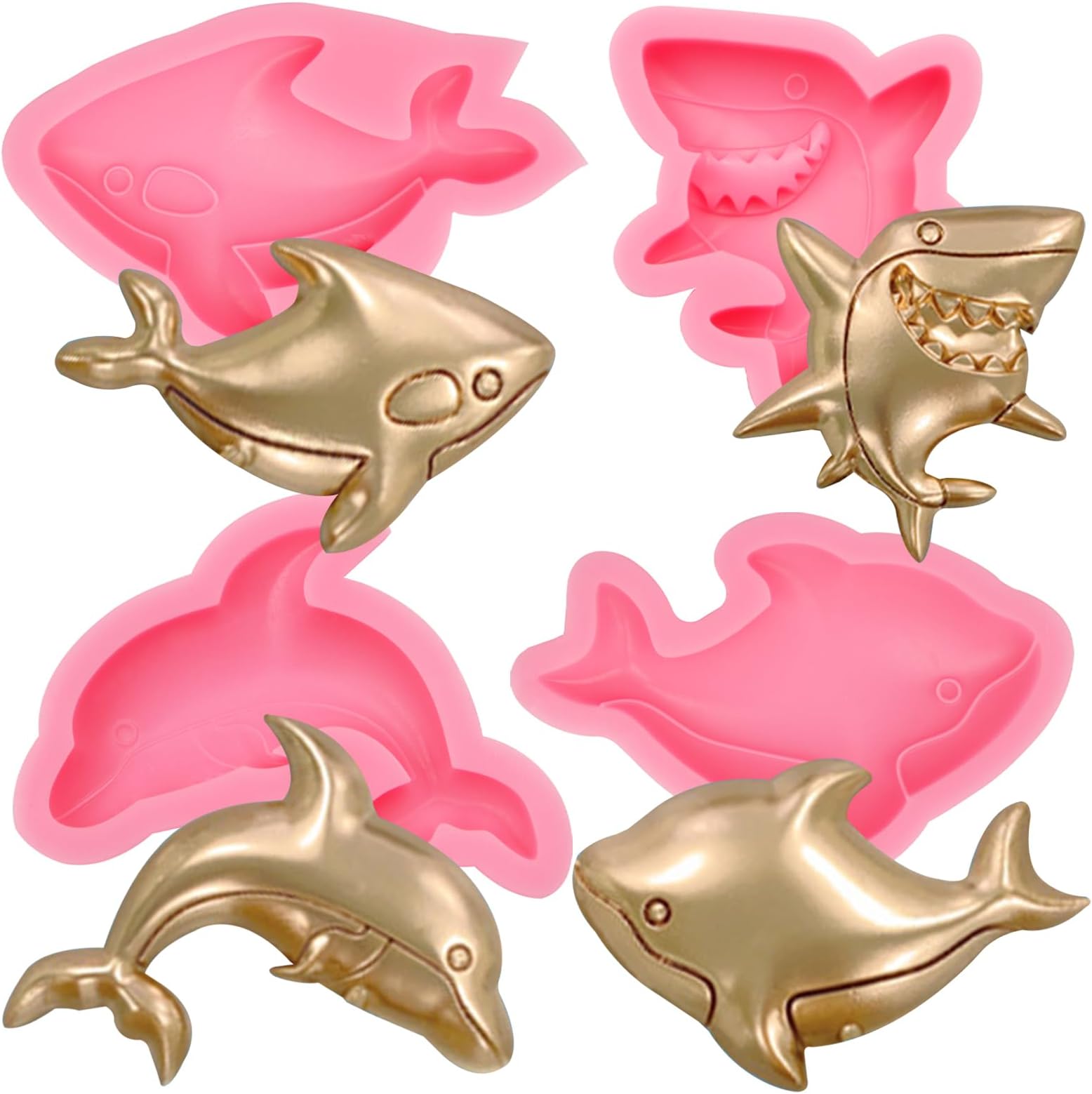 Amazon.com: 4 Pcs Sea Fish Silicone Molds, Ocean Shark Dolphin Whale ...