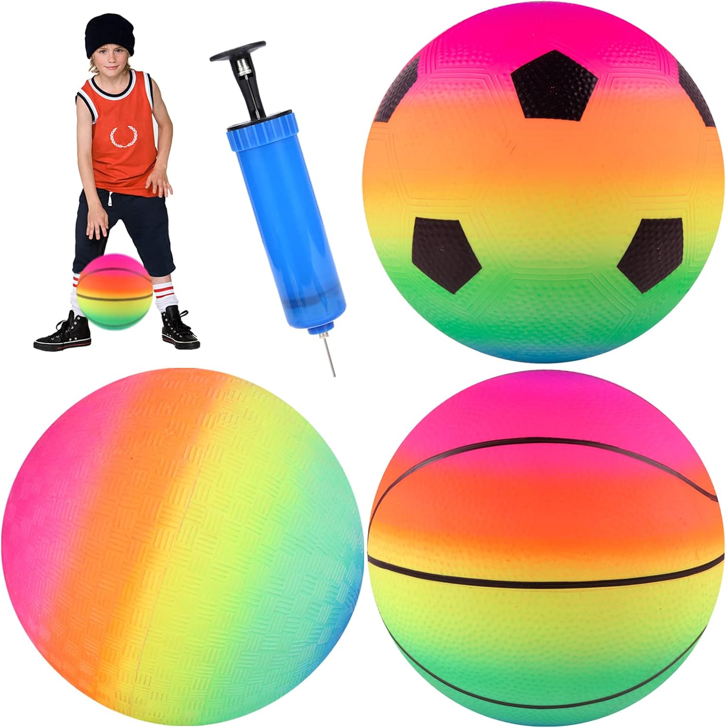 3 Stück Bouncy Kickball, PVC Regenbogen Ball, Fußball Softball, Durable ...