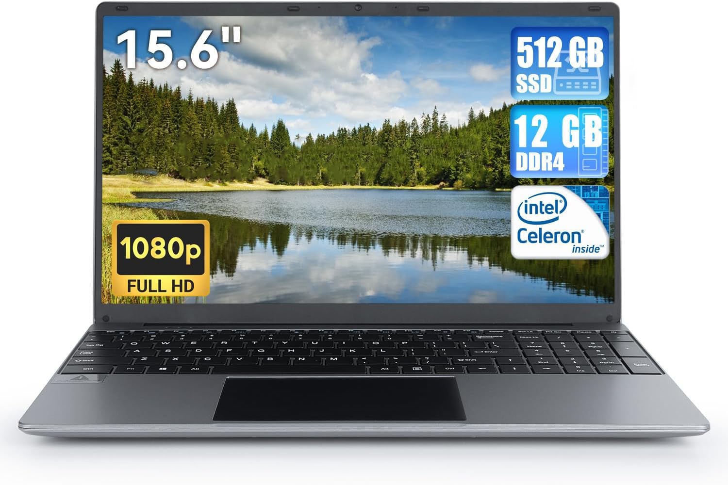Laptop Computer 15.6''1080P IPS Full HD Laptop,12GB DDR4 512GB SSD Quad ...