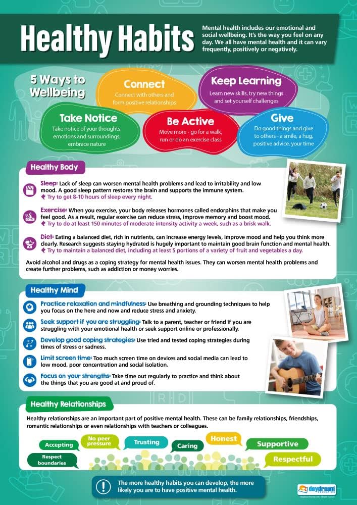 Healthy Habits Poster - Mental Health - Gloss Paper - 594 x 850 mm (A1 ...