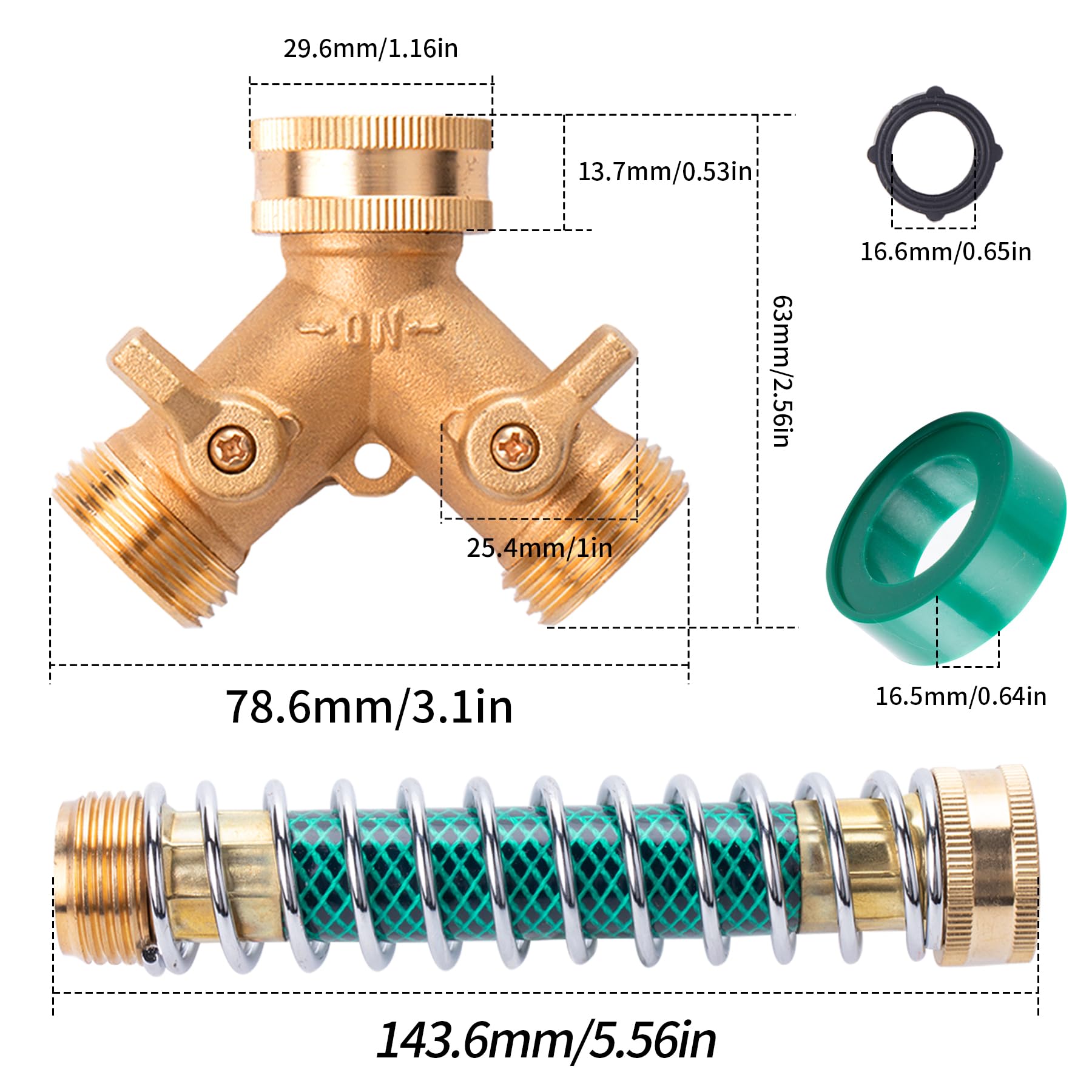 Snapklik.com : ORAEVY Brass 2 Way Hose Splitter, 3/4" Brass Y Way ...