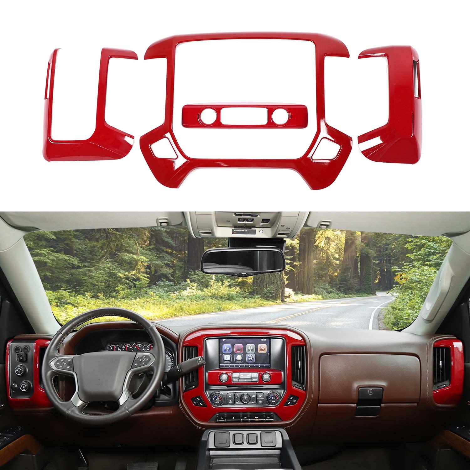 Amazon.com: PDKLIN for Silverado Interior Trim Kit Red, Center Console ...