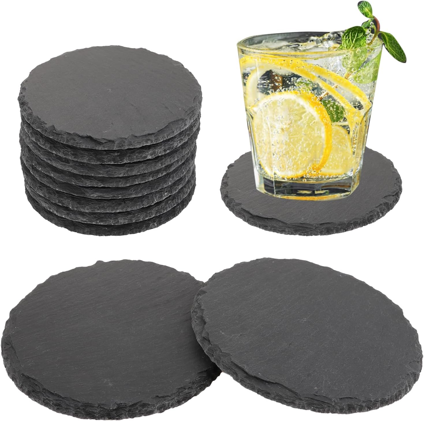 ASelected 4 Inch Slate Drink Coaster Set Of 8 Black Stone Coasters Bulk ...