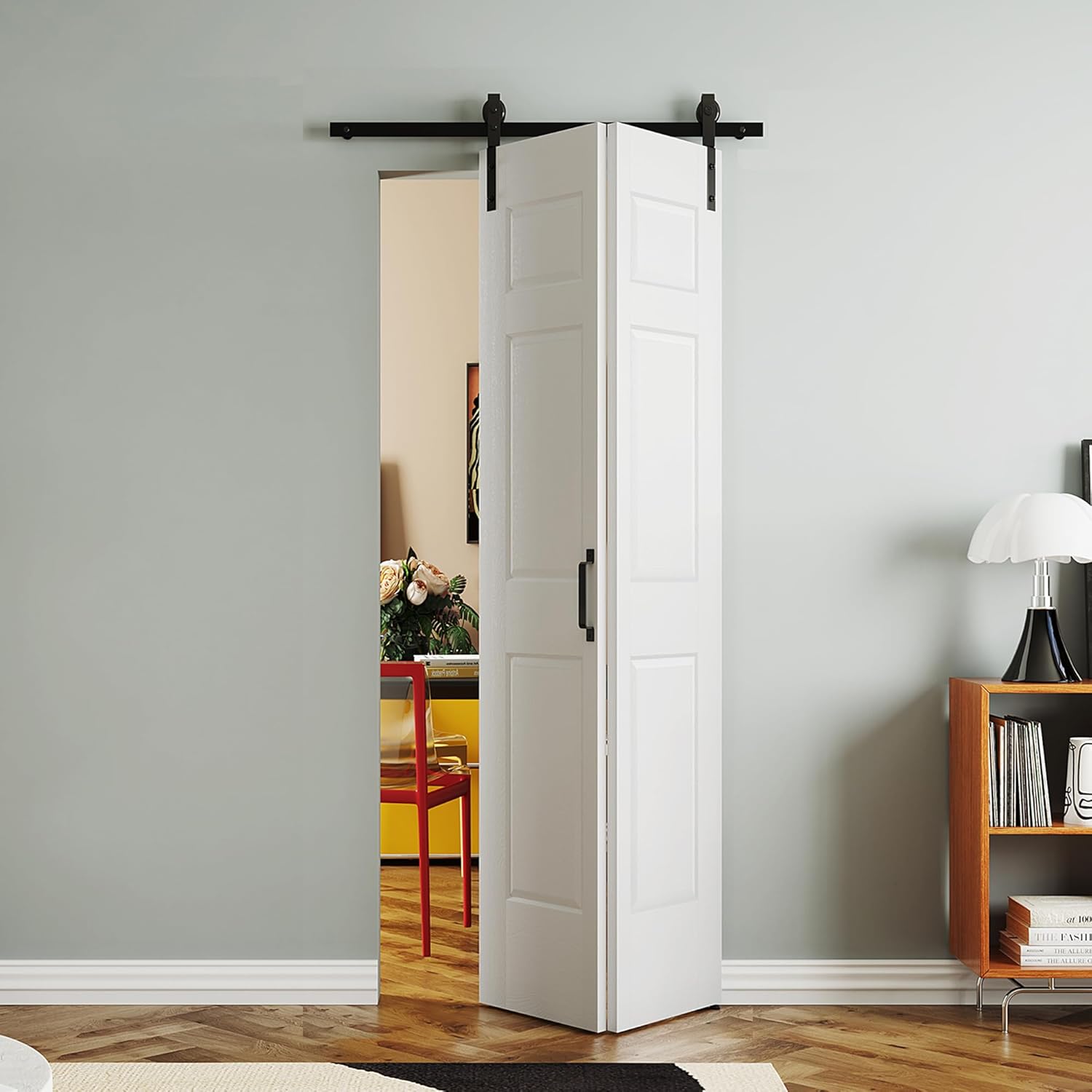 Amazon.com: SOLRIG Bi-Fold Sliding Barn Door 30"（15" x2） x 84", 6-Panel ...