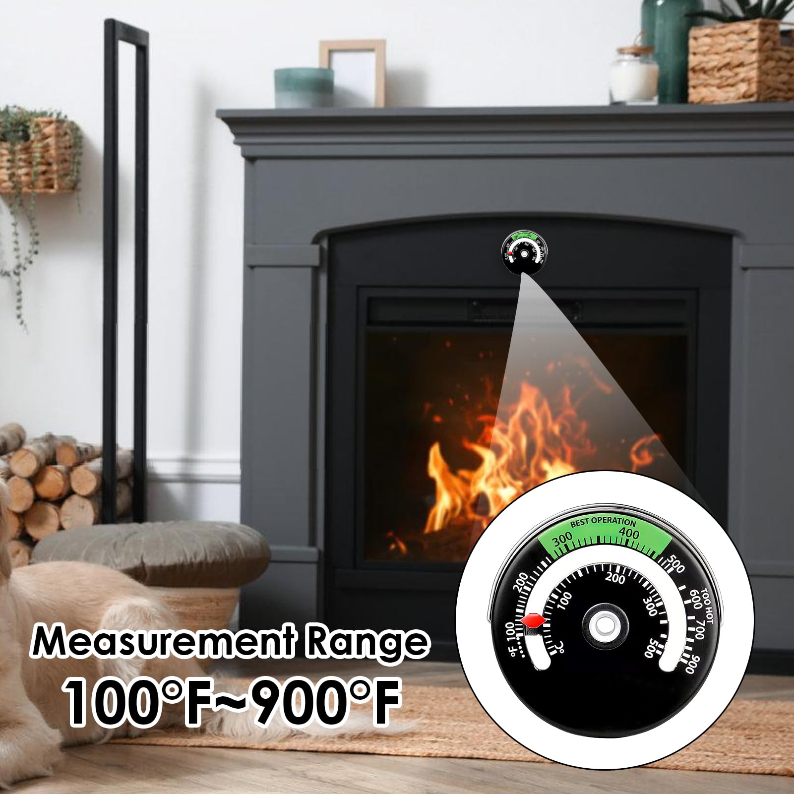 Wood Stove Thermometer, Magnetic Log Burner Thermometer Fireplace ...