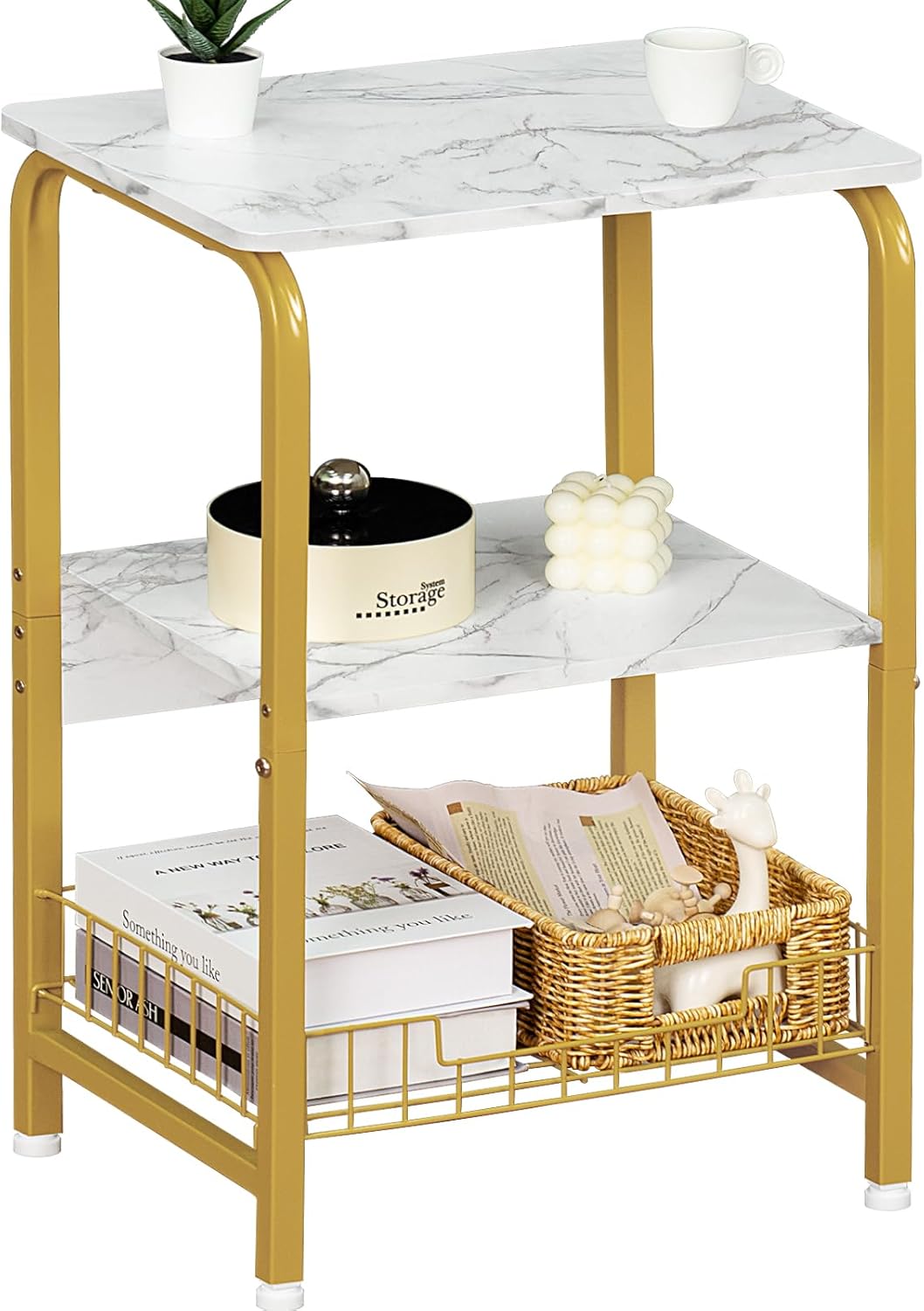 Amazon.com: YAHARBO White and Gold Side Table,3-Tier Small End Table ...
