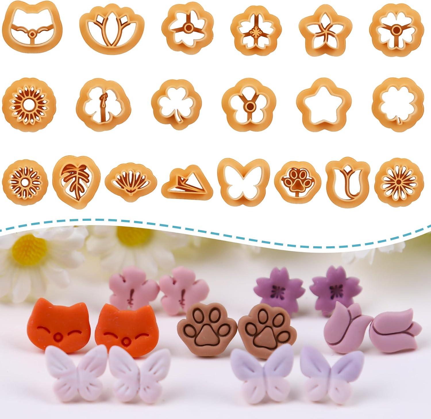 Amazon.com: Puocaon Mini Polymer Clay Cutters - 20 Pcs Flower Cat Paw ...