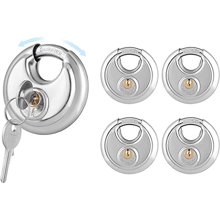 QWORK Keyed Alike Disc Padlock, 4 Pack Stainless Steel Discus Lock with ...