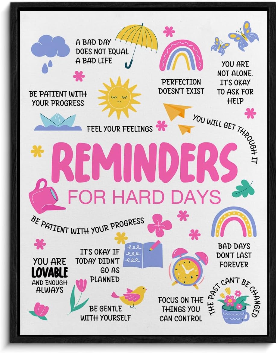 Amazon.com: Mental Health Framed Canvas Wall Art Positive Affirmations ...
