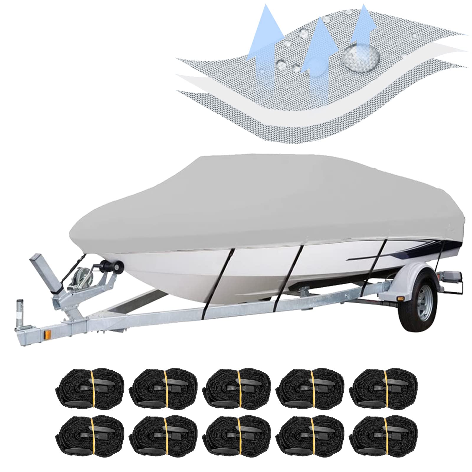 SYMOTTEC Boat Cover Trailerable Hull Covers Waterproof Marine Grade ...
