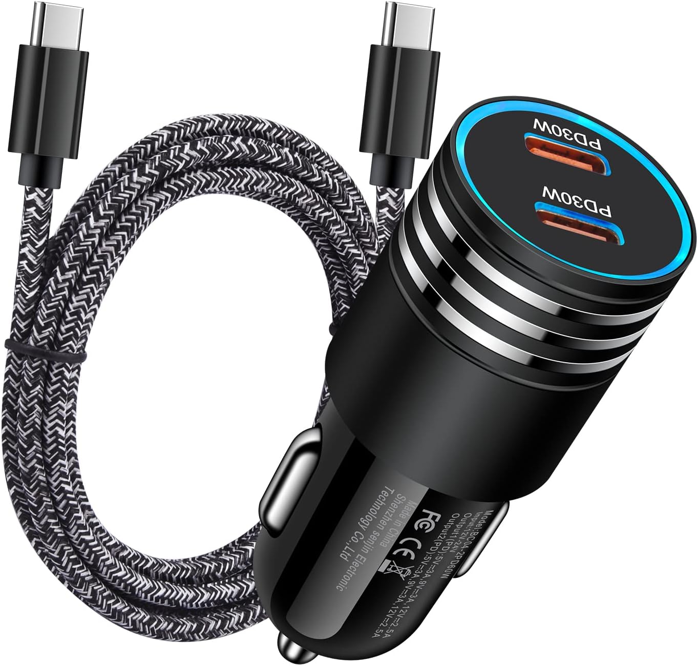 Amazon.com: USB C Car Charger, 60W 2-Port PD Super Fast Car Charging ...