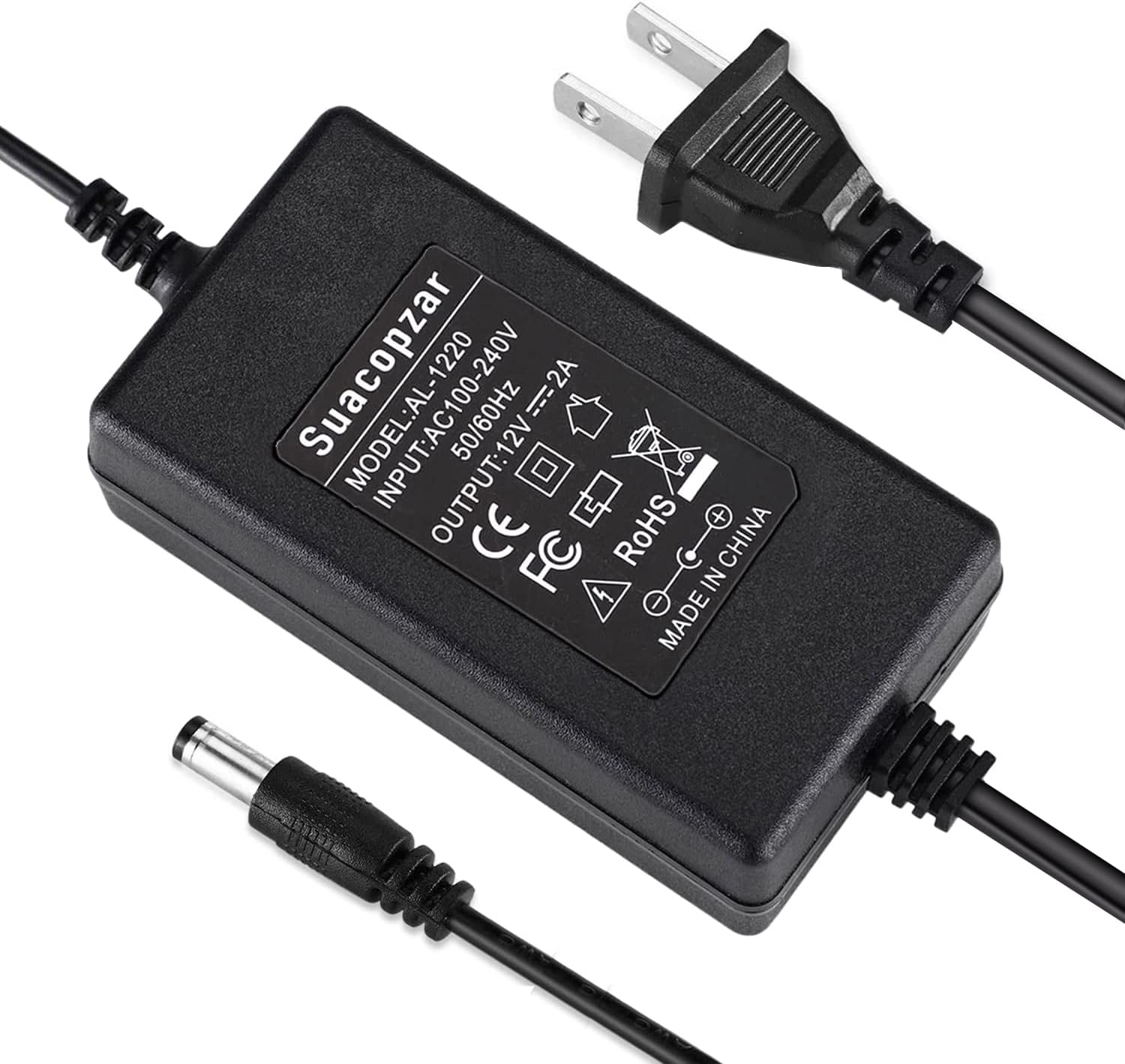 Amazon.com: Suacopzar 12V 2A DC Power Supply Adapter, 100V~240V AC to ...