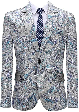 Amazon.com: Stylish Peacock Suit Jacket Men One Button Notched Lapel ...