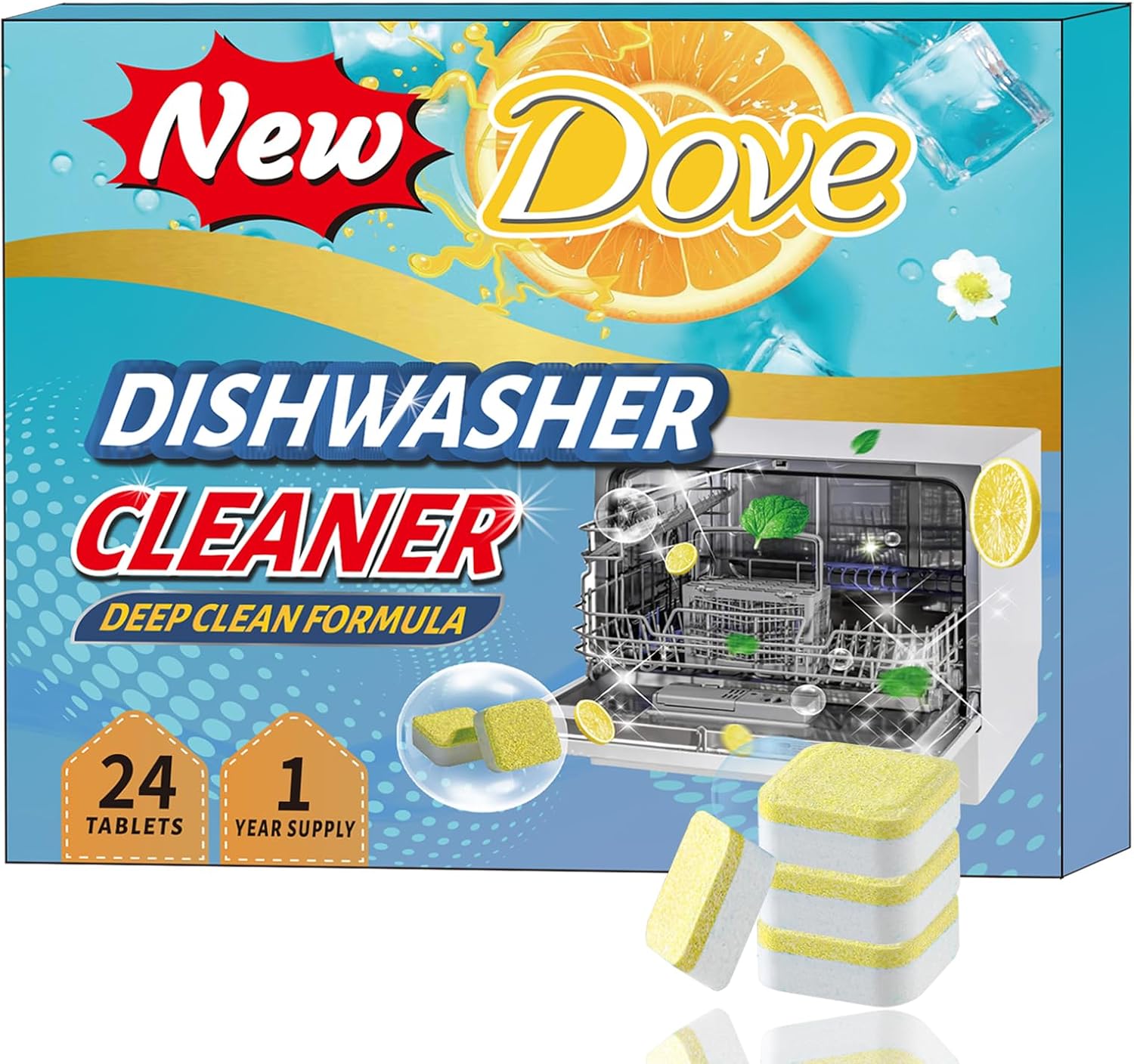 Amazon.com: New Dove Dishwasher Cleaner and Deodorizer Tablets, 24 Pack ...