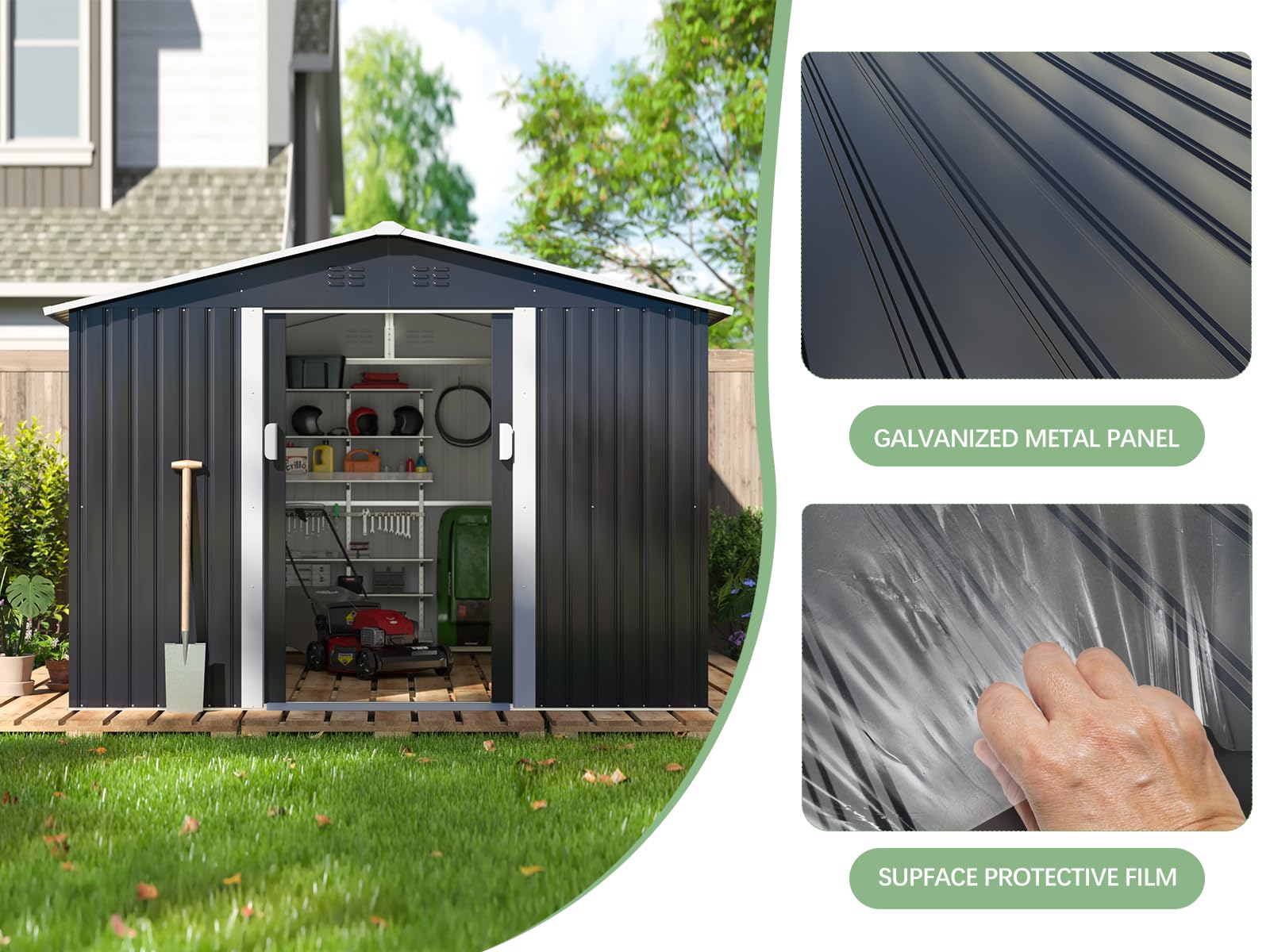 JAXPETY 9x10.5FT Outdoor Storage Shed, Galvanized Metal Storage Shed ...