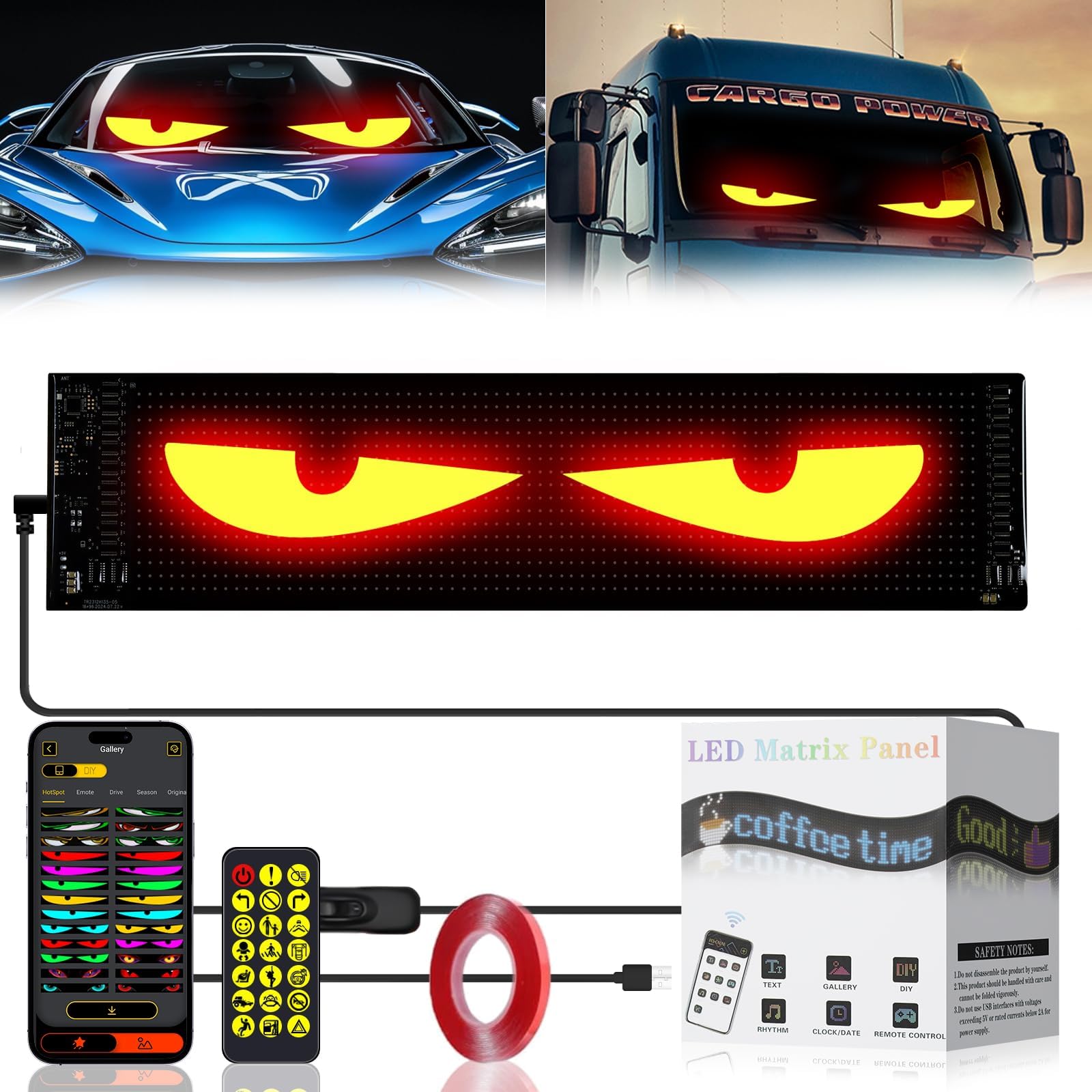Amazon.com: Animated LED Eyes for Truck Windshield, APP Control ...