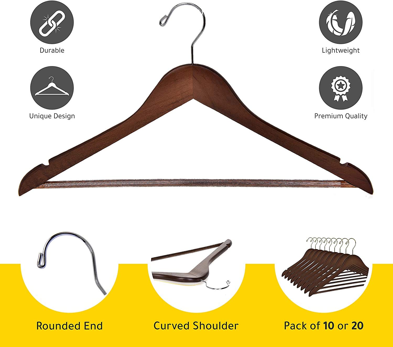 Snapklik.com : Quality Wooden Hangers - Slightly Curved Hanger 80 Pack ...