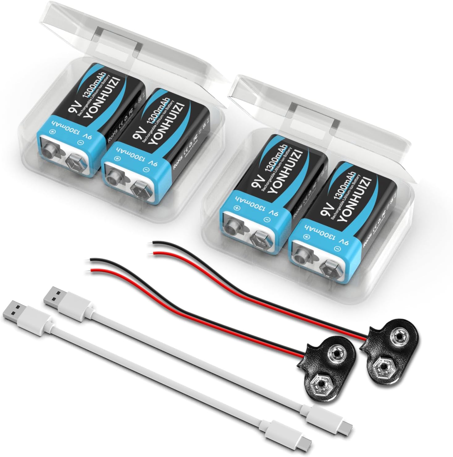 Amazon.com: Rechargeable 9V Batteries packs, 4 x 1300mAh 9 Volt Lithium ...