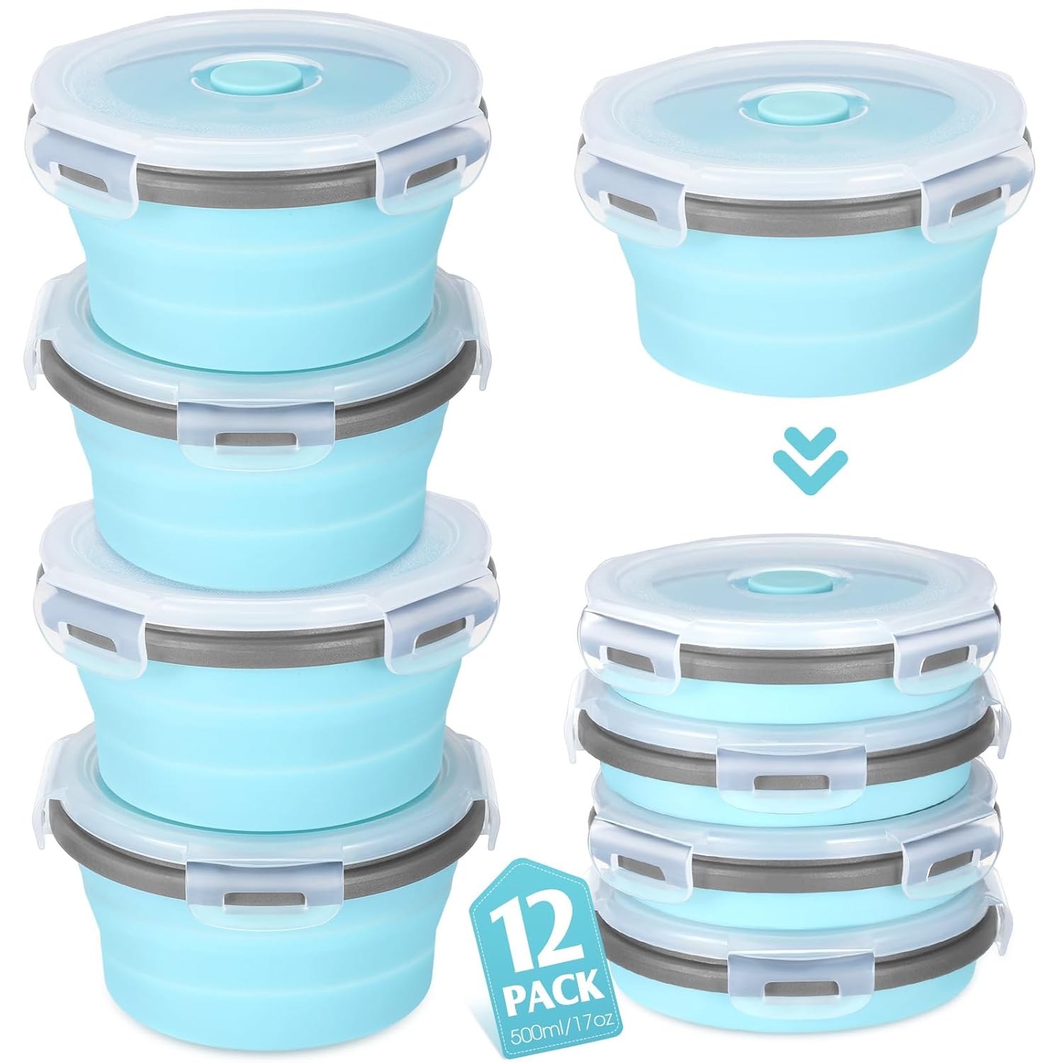 Tanlade 12 Pack Collapsible Silicone Food Storage Containers Food Grade ...