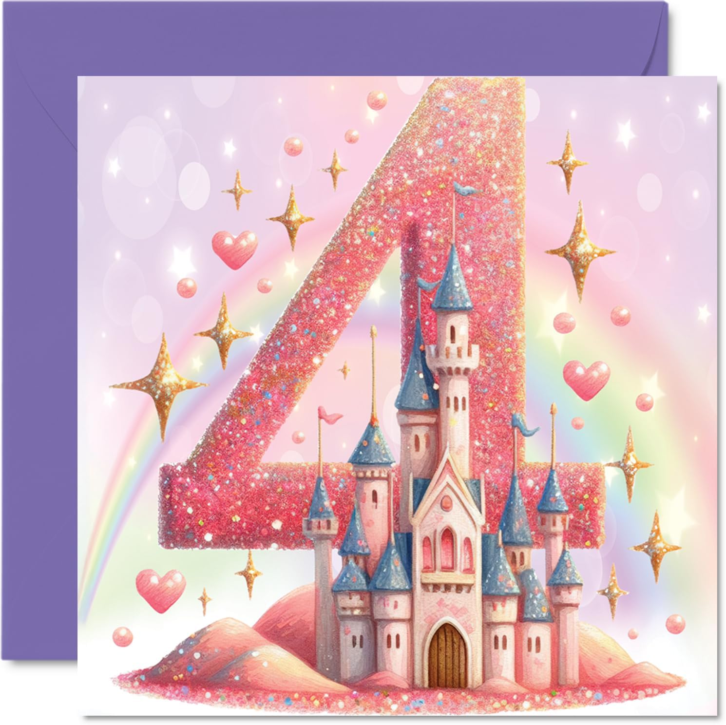 Amazon.com: Stuff4 4th Birthday Cards for Girls - Fairy Princess Castle ...
