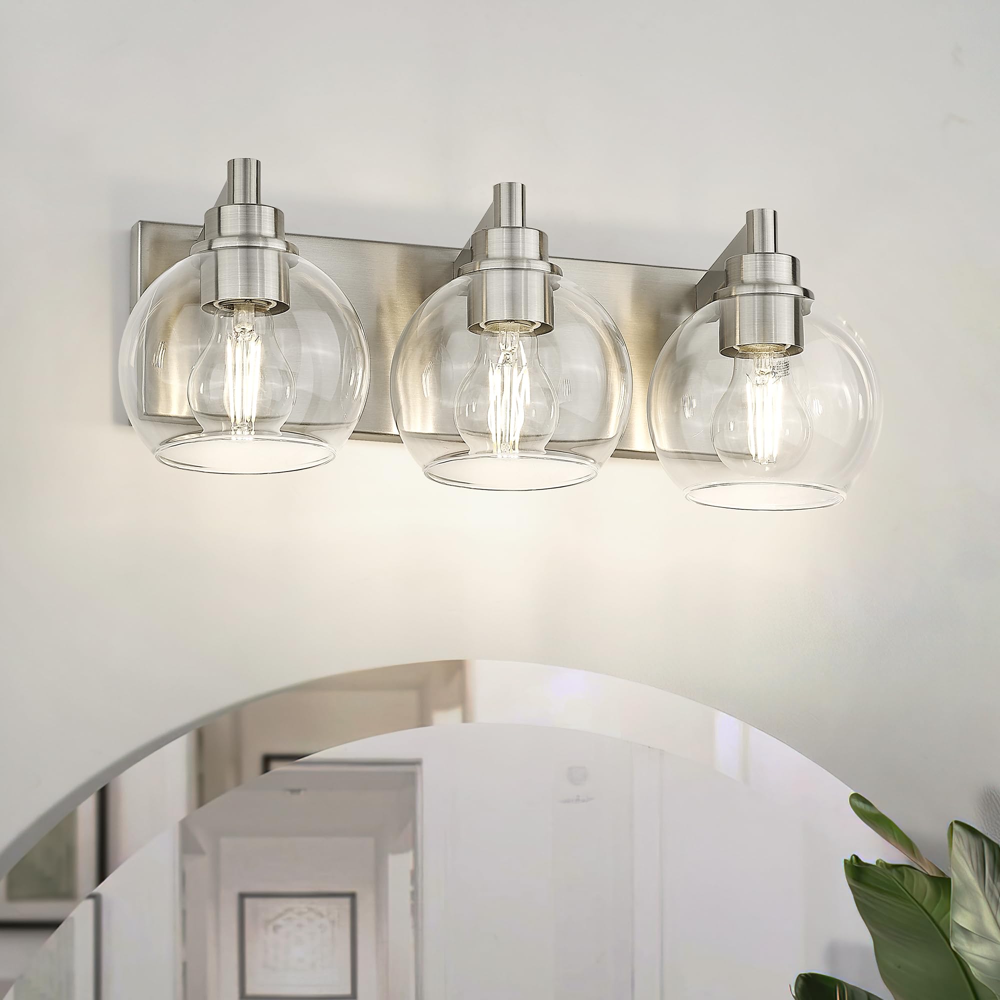 METWET Bathroom Light Fixtures, 3-Light Brushed Nickel Vanity Light ...