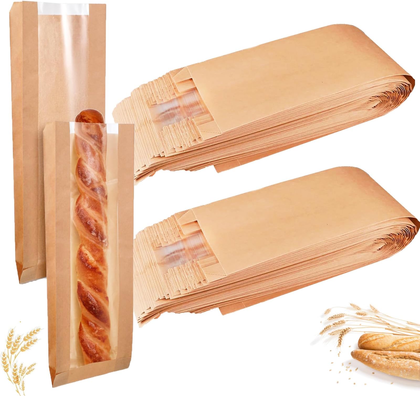 Amazon.com: 100 Pieces Kraft Paper Baguette Bread Bags with Window Long ...