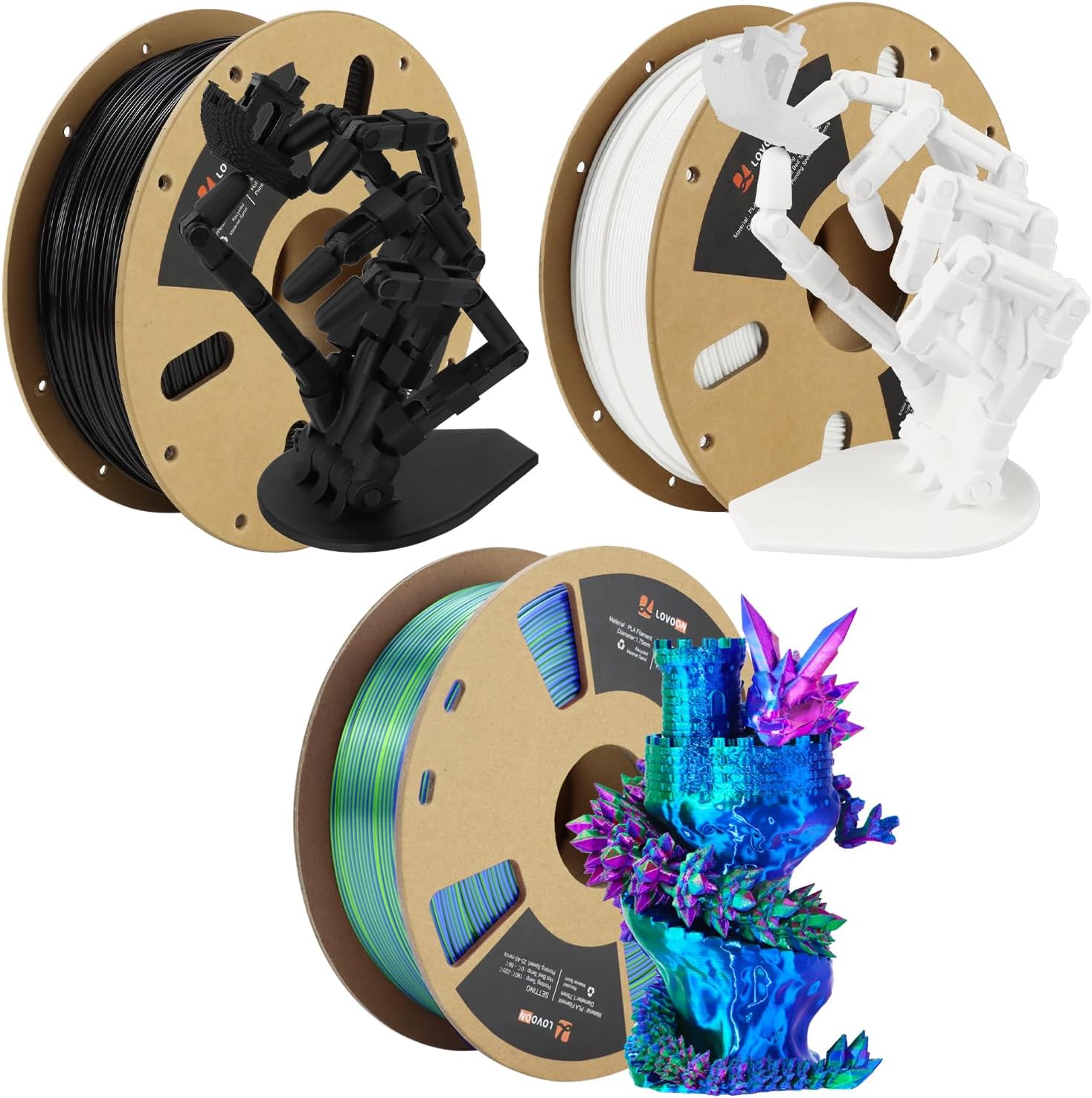 Amazon.com: 3 Pack PLA Printer Filament 1.75mm, Tricolor Silk Green-Red ...