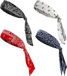Jutom 4 Pieces Tie Headbands for Men Women,Sports Hair Band Bandana ...
