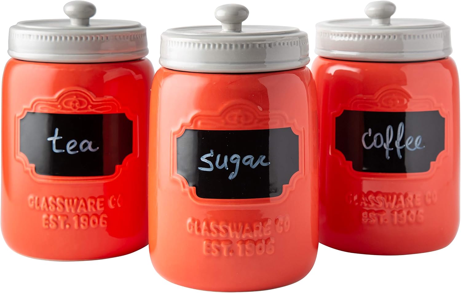Amazon.com: Mason Jar Ceramic Canister Set for Kitchen - Set of 3 ...