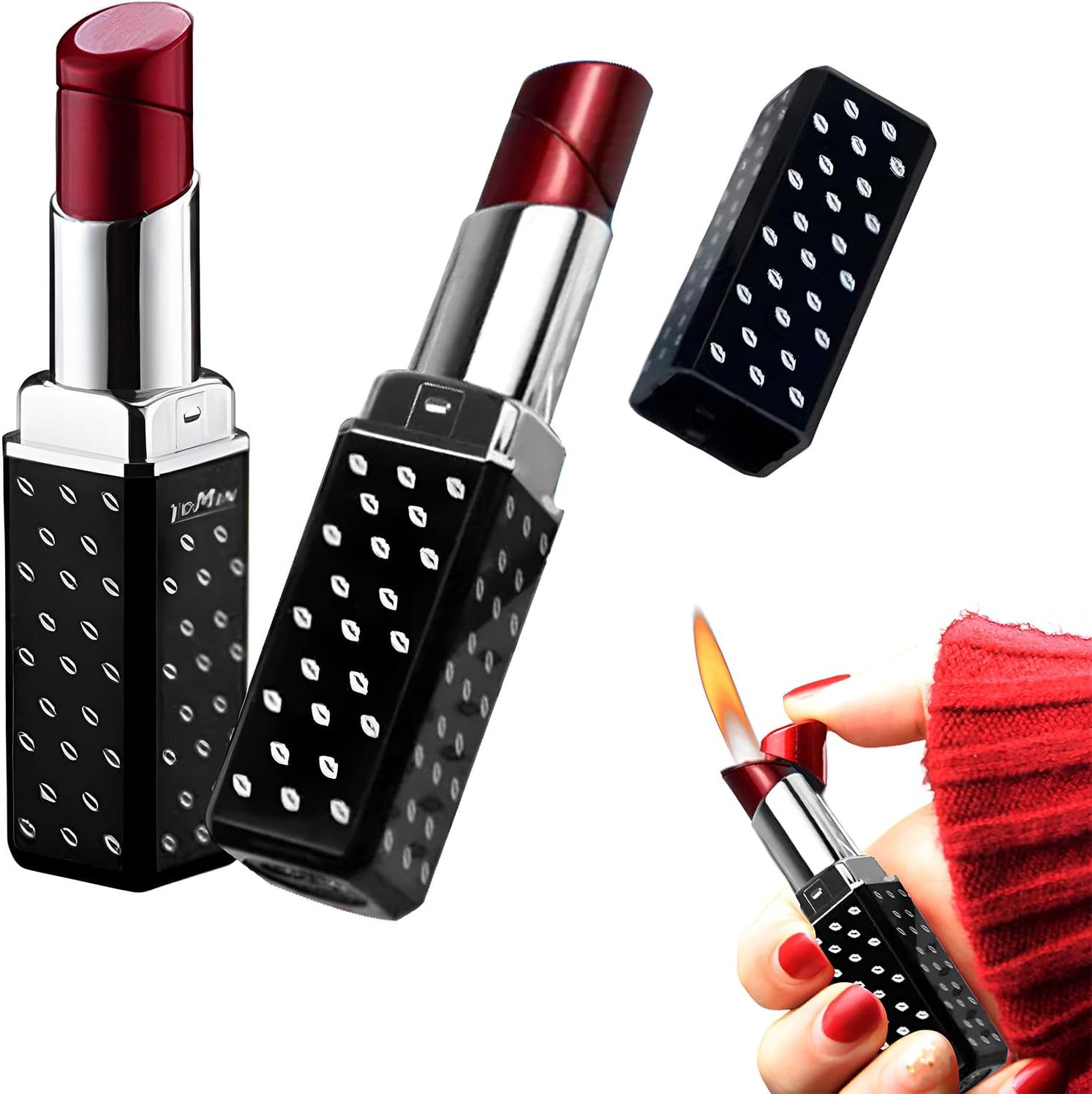 Amazon.com: Cute Lipstick Lighter, 2 Pack Soft Flame Refillable Butane ...