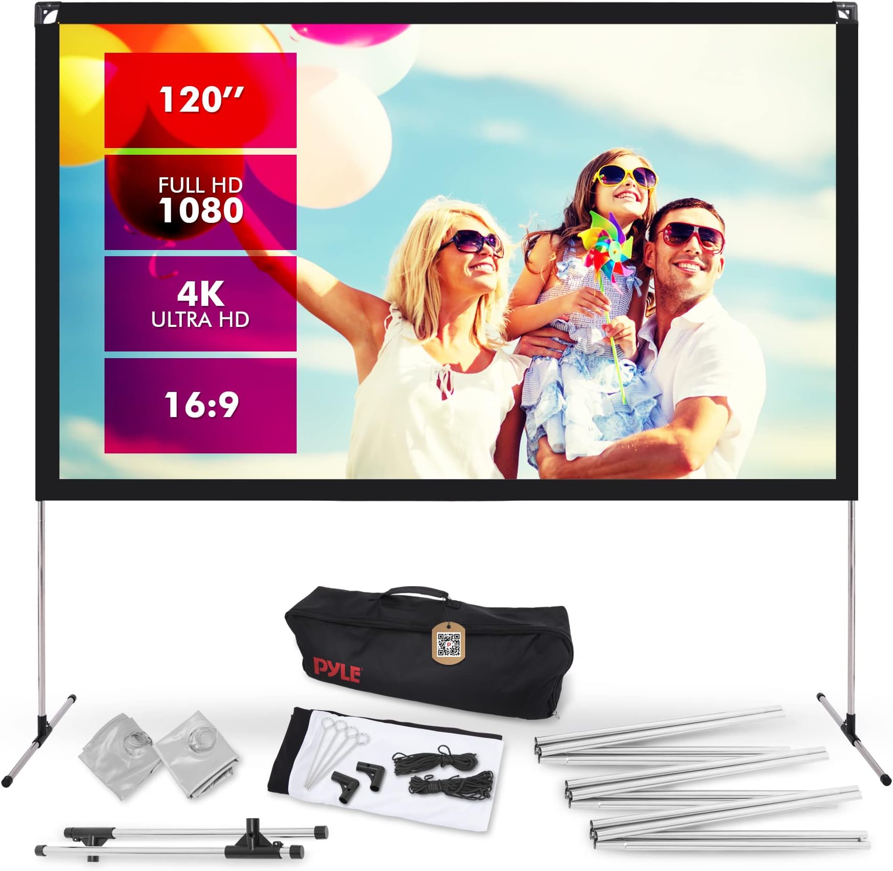 Amazon.com: Pyle Projector Screen with Stand - 120" 16:9 HD 4K Portable ...