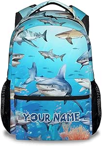 Amazon.com | Personalized Shark Backpacks Boys Girls, 17 Inch Cute ...