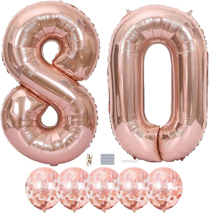 Rose Gold 80 Birthday Decorations - 40 Inch Number 80 Foil Balloons ...