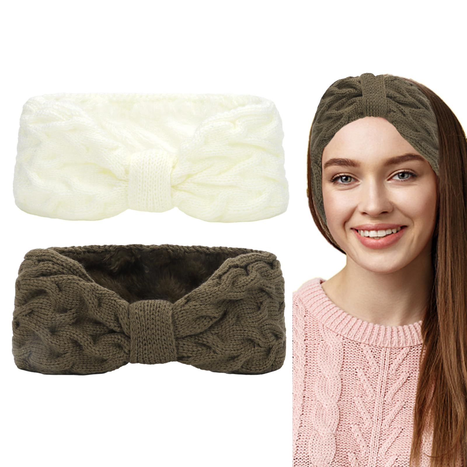 Amazon.com: CAVETEE 2 Pieces Winter Headbands, Ear Muffs for Cold ...