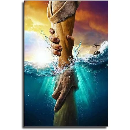Amazon.com: JIIWENH Jesus Christ Saves Peter from Drowning Canvas Art ...