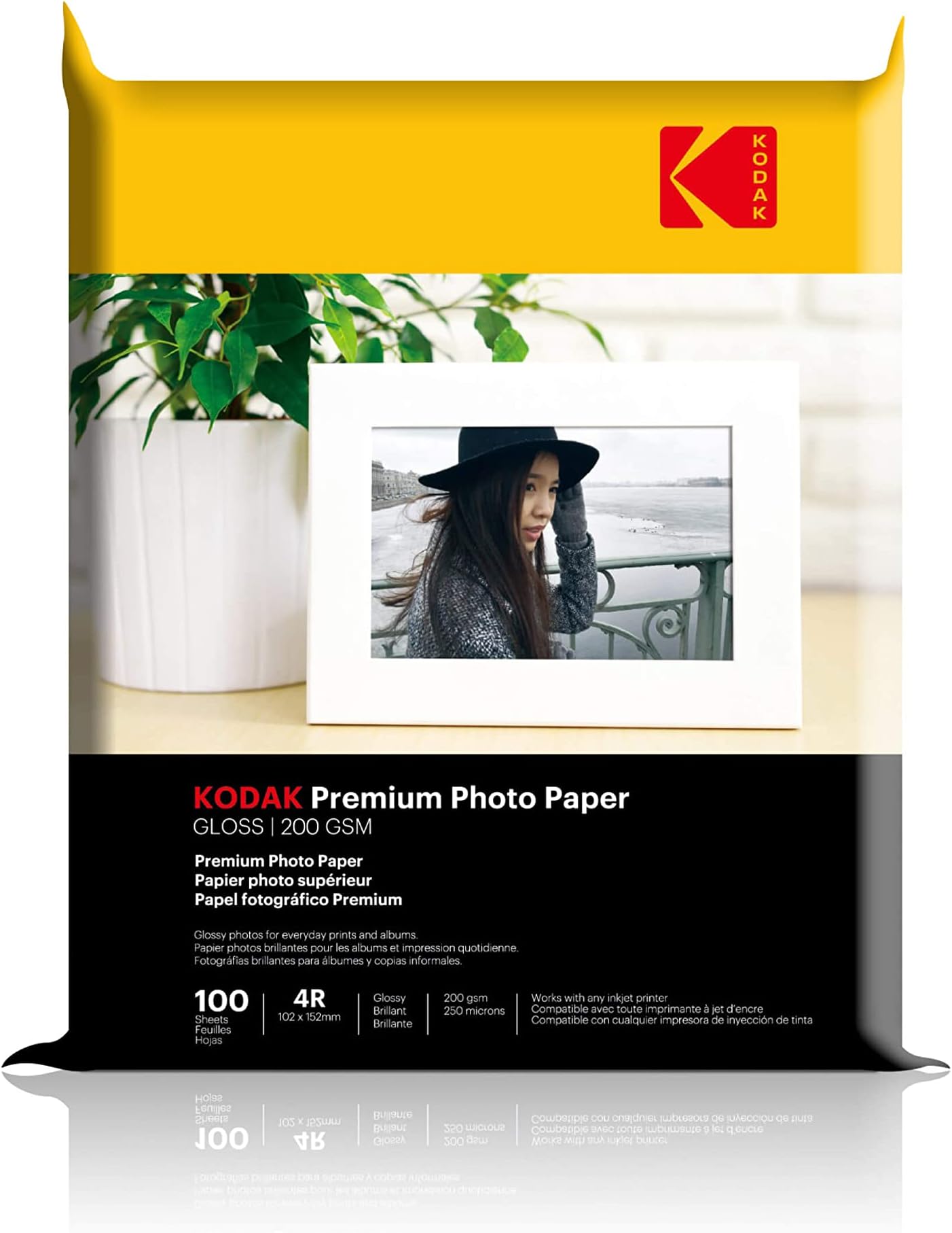 Kodak 200 GSM 4R (4x6) Glossy Photo Paper Water Resistant, Pack of 100 ...