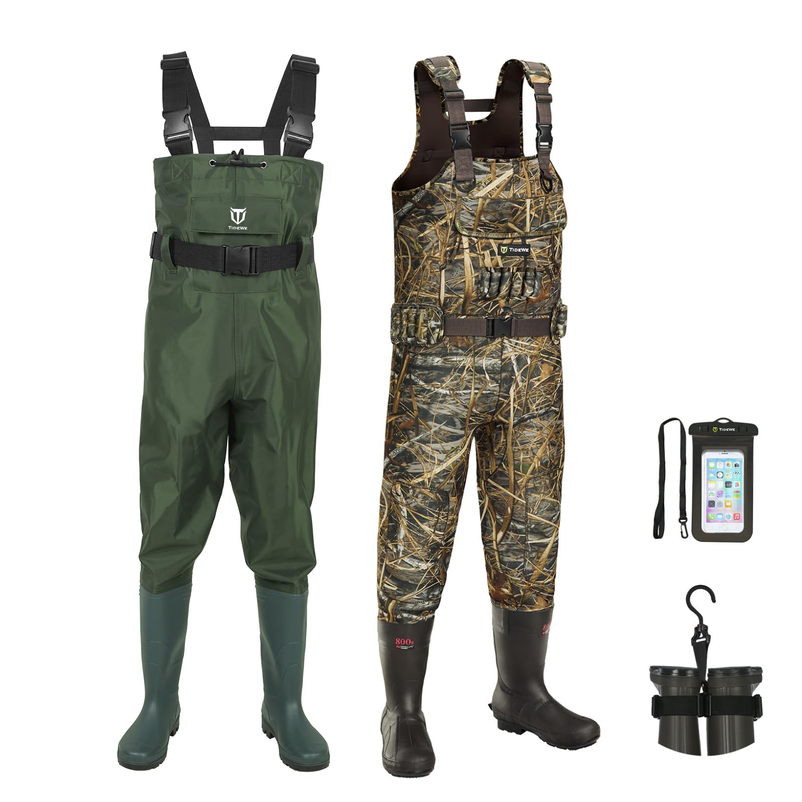 Amazon.com: TIDEWE Bundle PVC Wader Green Adults Size 10 Neoprene Wader ...