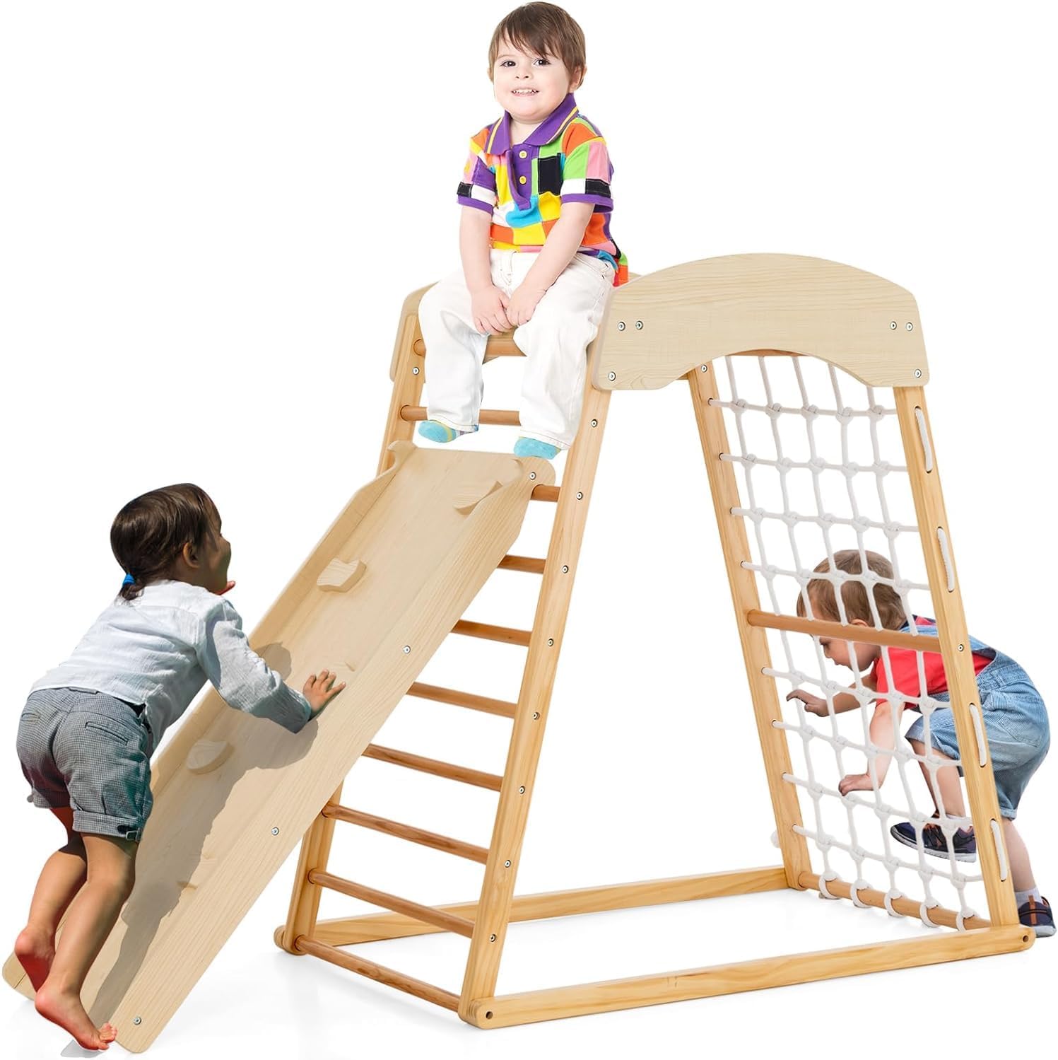 Climbing Frame for Toddlers, 6 in 1 Wooden Indoor Climbing Pikler ...
