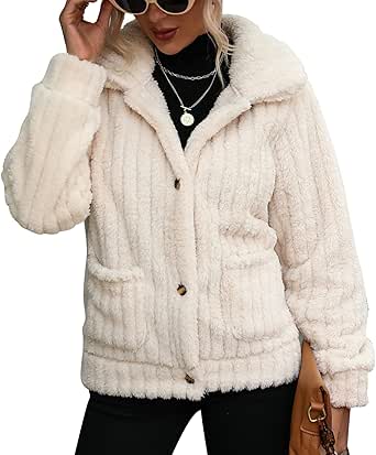 Amazon | [DAUZ] レディース フリース コート ストライプ ラペル アイロン不要 長袖 リバーシブル ボタン 冬用 コート ポケット付き アウトドア | アウトドア ショート ...